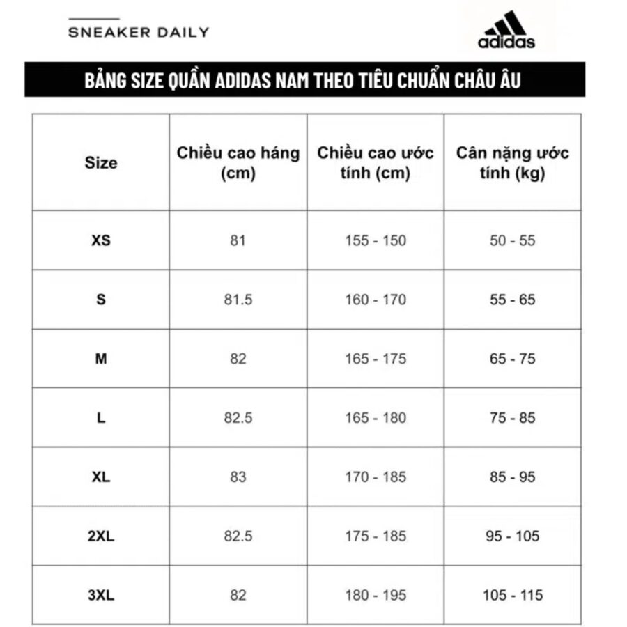 Bảng size adidas chuẩn nhất 2026 cho nam - nữ
