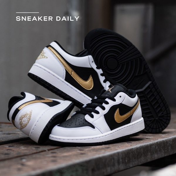 Giày Air Jordan 1 Low 'White Black Metallic Gold Swoosh' (GS) 553560-172