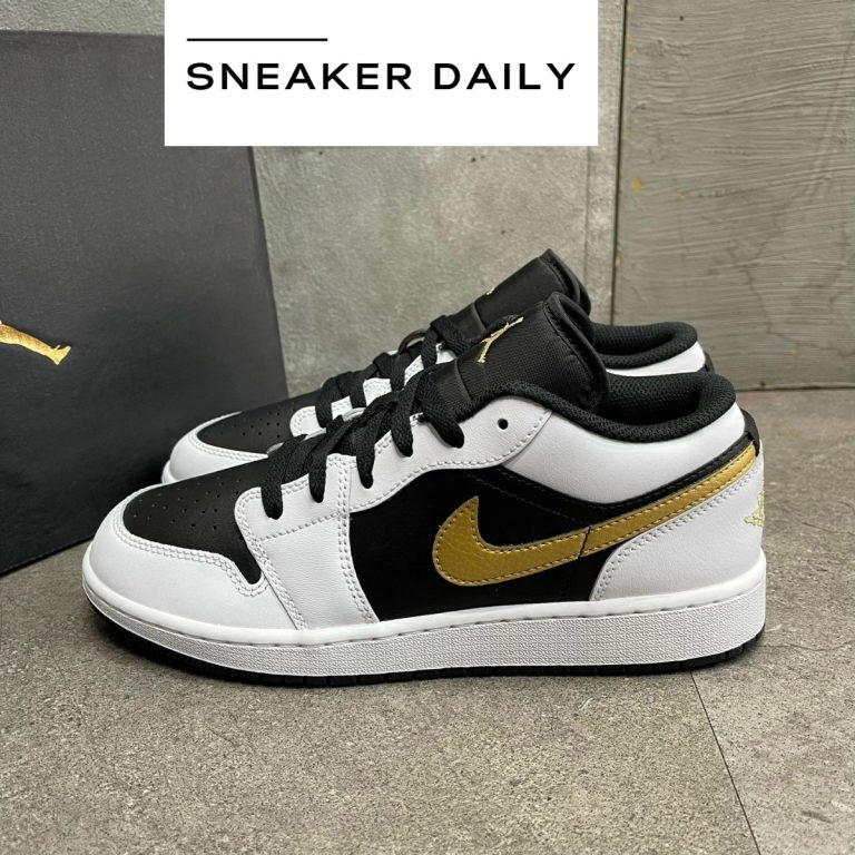 Giày Air Jordan 1 Low 'White Black Metallic Gold Swoosh' (GS) 553560-172